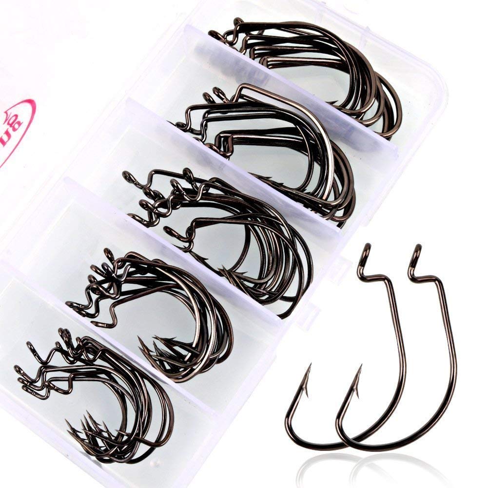 Sougayilang Fishing Hooks High Carbon Steel Worm Soft Bait Jig Fish Hooks with Plastic Box