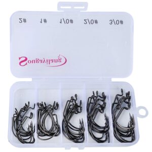 Sougayilang Fishing Hooks High Carbon Steel Worm Soft Bait Jig Fish Hooks with Plastic Box