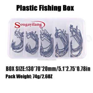 Sougayilang Fishing Hooks High Carbon Steel Worm Soft Bait Jig Fish Hooks with Plastic Box