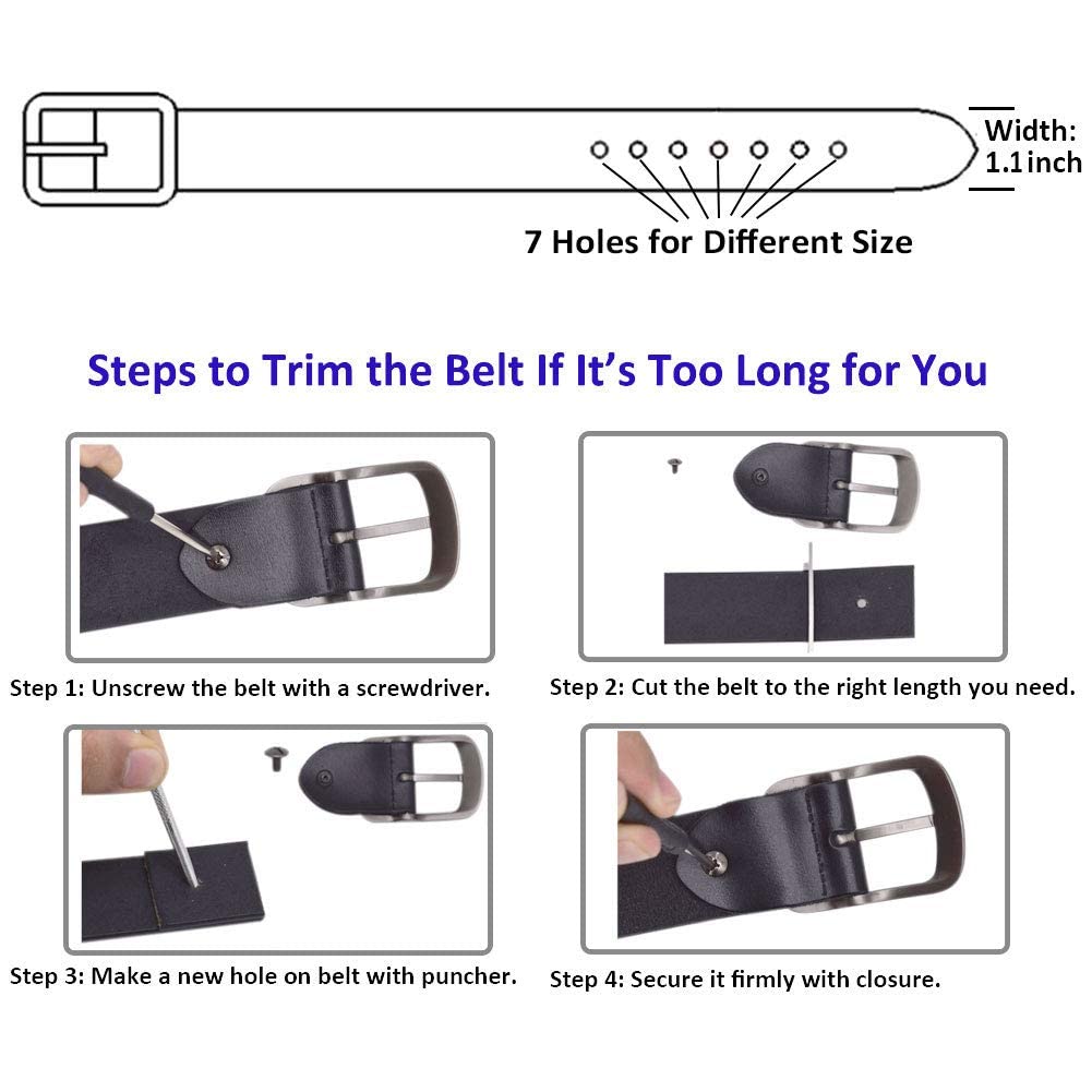 VONSELY Leather Belts for Women, Genuine Leather Womens Belts with Gold Buckle, 105CM Black Belt