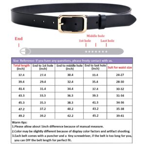 VONSELY Leather Belts for Women, Genuine Leather Womens Belts with Gold Buckle, 105CM Black Belt