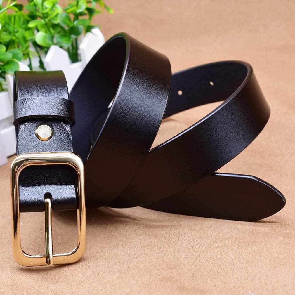 VONSELY Leather Belts for Women, Genuine Leather Womens Belts with Gold Buckle, 105CM Black Belt