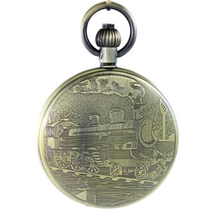 ogle waterproof bronze train chain large digital noctilucence fob self winding automatic skeleton mechanical pocket watch