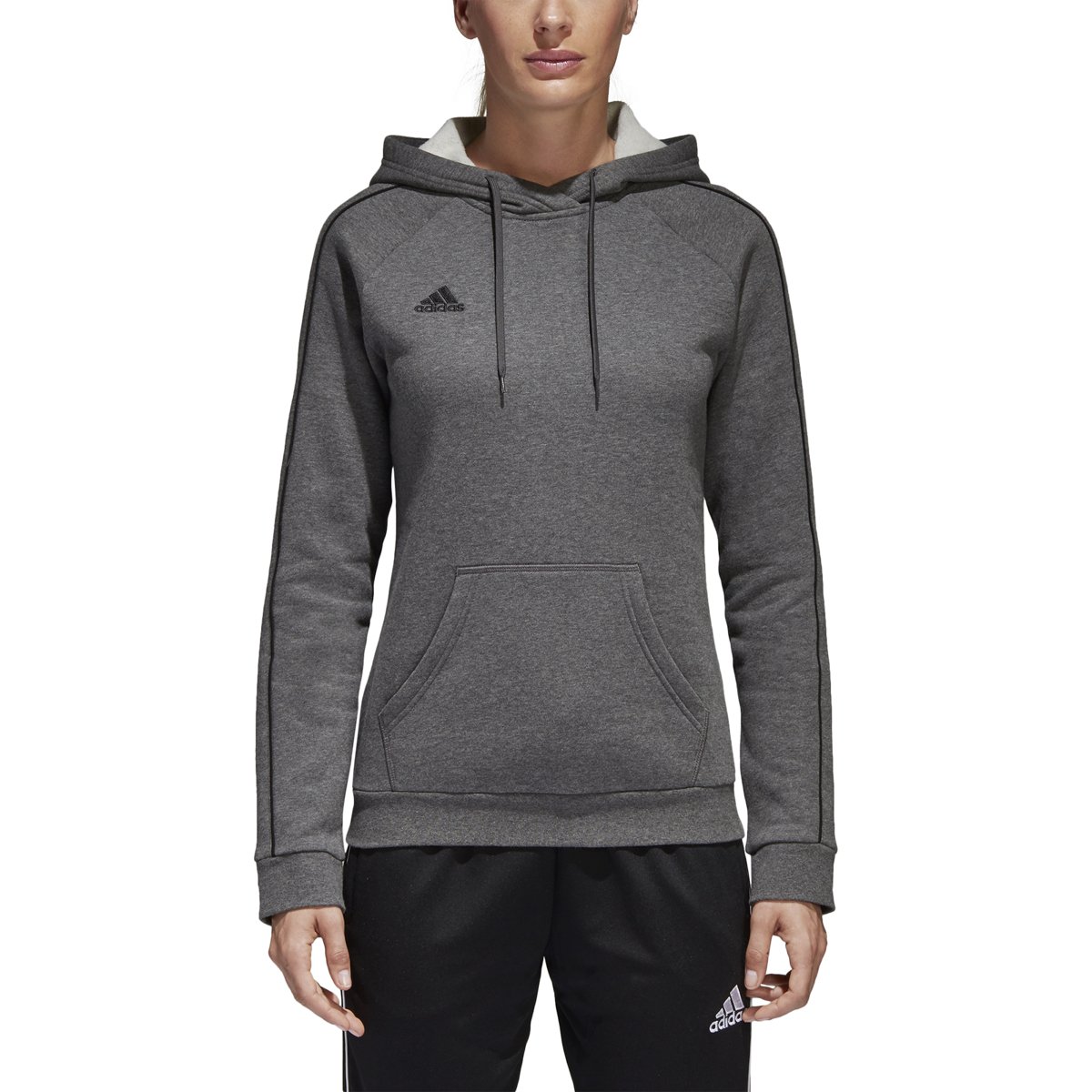 adidas Women's Core 18 Hoodie, Dark Grey Heather/Black, Small