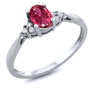 gem stone king 14k white gold pink tourmaline and diamond engagement ring for women (0.56 cttw, gemstone birthstone, available 5,6,7,8,9) (size 7)