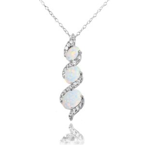 ice gems sterling silver simulated white opal and white topaz oval s design three-stone journey necklace