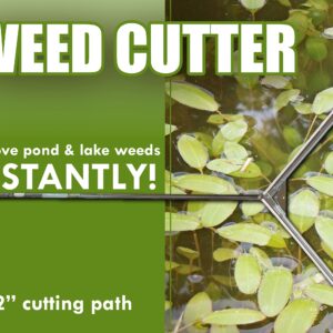 Crystal Blue Pond & Lake Weed Cutter - 42 inch Wide Cutting Path, Includes 20 Foot Rope, Blade Sharpener & Safety Gloves - Remove Common Pond Weeds, Chara, Lilly Pads, Small Leaf & More