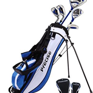 Precise Distinctive Right Handed Junior Golf Club Set for Age 9 to 12 (Height 4'4" to 5') Set Includes: Driver (15"), Hybrid Wood (22*), 2 Irons, Putter, Bonus Stand Bag & 2 Headcovers