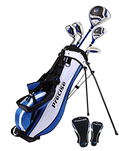 Precise Distinctive Right Handed Junior Golf Club Set for Age 9 to 12 (Height 4'4" to 5') Set Includes: Driver (15"), Hybrid Wood (22*), 2 Irons, Putter, Bonus Stand Bag & 2 Headcovers