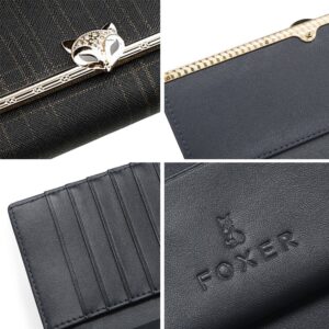 FOXER Women Leather Trifold Wallet Long Clutch Wallet with Zipper Pocket for Ladies, Black, One Size