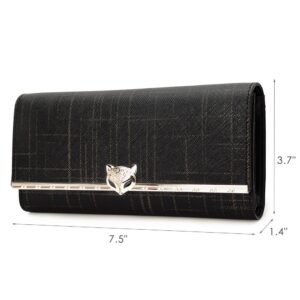 FOXER Women Leather Trifold Wallet Long Clutch Wallet with Zipper Pocket for Ladies, Black, One Size