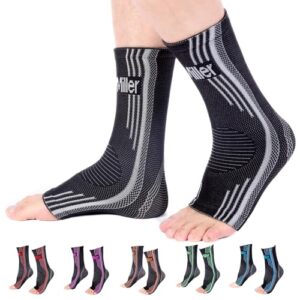 doc miller - ankle brace for sprained ankles, achilles tendonitis, compression support sleeves for women & men, best brace for pain relief, stability & plantar fasciitis sock, 1 pair, gray, x-large