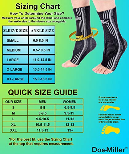 Doc Miller - Ankle Brace for Sprained Ankles, Achilles Tendonitis, Compression Support Sleeves for Women & Men, Best Brace for Pain Relief, Stability & Plantar Fasciitis Sock, 1 Pair, Gray, X-Large