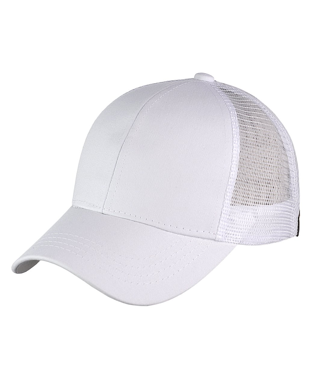 C.C Ponycap Messy High Bun Ponytail Adjustable Mesh Trucker Baseball Cap Hat, White