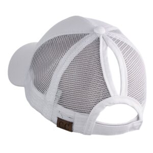 C.C Ponycap Messy High Bun Ponytail Adjustable Mesh Trucker Baseball Cap Hat, White