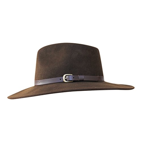 B&S Premium Lewis - Wide Brim Fedora Hat - 100% Wool Felt - Water Resistant - Leather Band - Dark Brown 60