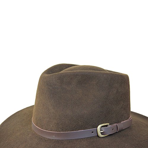 B&S Premium Lewis - Wide Brim Fedora Hat - 100% Wool Felt - Water Resistant - Leather Band - Dark Brown 60