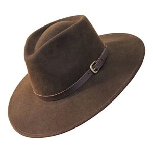 b&s premium lewis - wide brim fedora hat - 100% wool felt - water resistant - leather band - dark brown 60