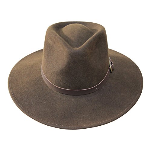 B&S Premium Lewis - Wide Brim Fedora Hat - 100% Wool Felt - Water Resistant - Leather Band - Dark Brown 60