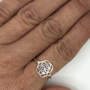 Seed of Life Ring Sterling Silver 925 Sizes US 6 7 8 9 Sacred Geometry Flower of Life Yoga Jewelry (6)