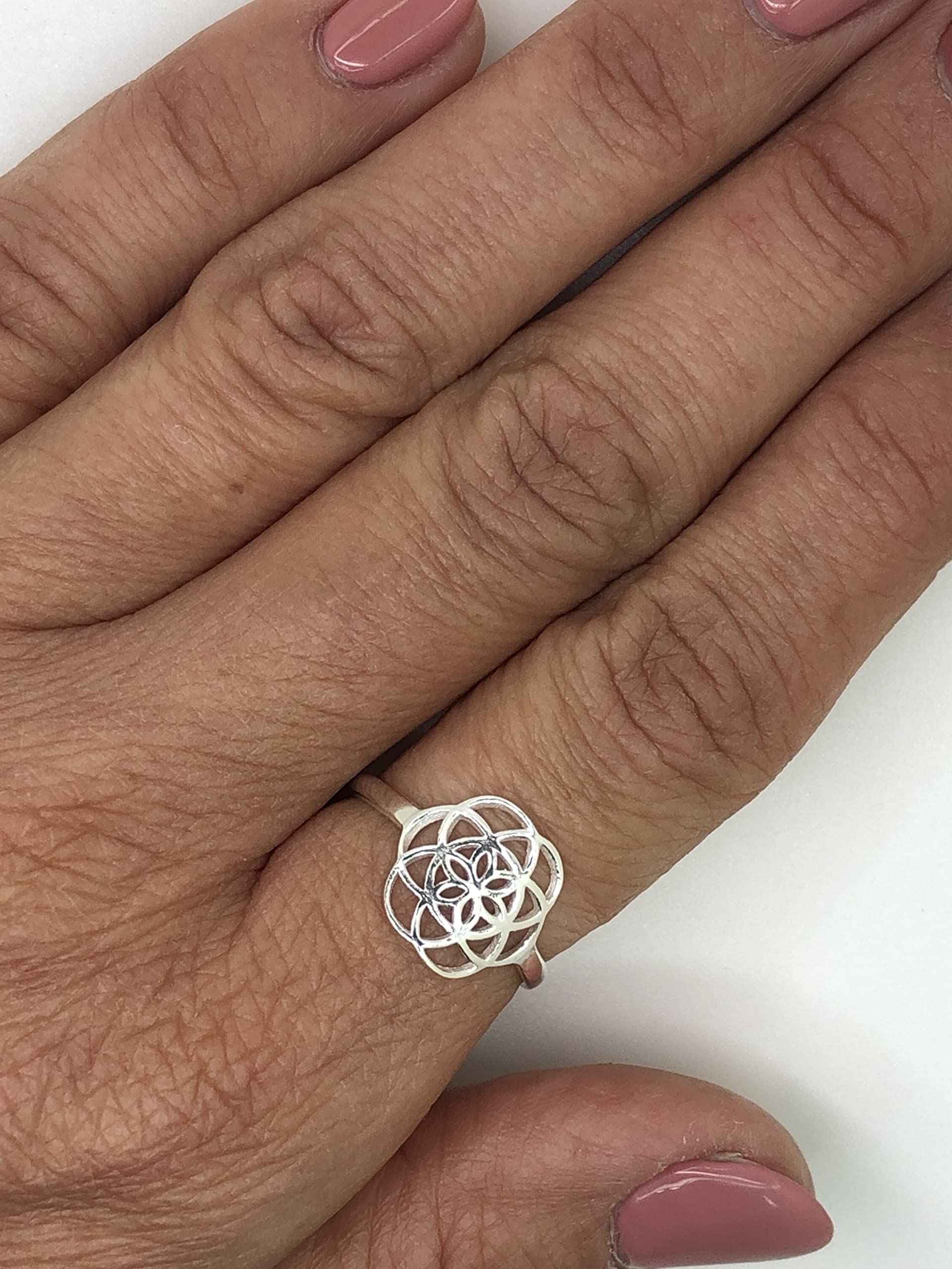 Seed of Life Ring Sterling Silver 925 Sizes US 6 7 8 9 Sacred Geometry Flower of Life Yoga Jewelry (6)