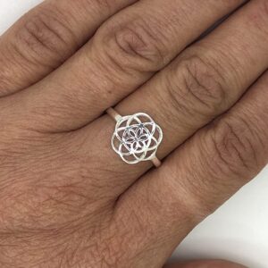 Seed of Life Ring Sterling Silver 925 Sizes US 6 7 8 9 Sacred Geometry Flower of Life Yoga Jewelry (6)