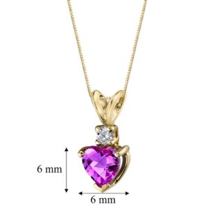 PEORA Created Pink Sapphire with Genuine Diamond Pendant in 14 Karat Yellow Gold, Heart Shape Solitaire, 6mm, 1.15 Carats total