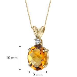 PEORA Solid 14K Yellow Gold Citrine and Diamond Pendant for Women, Genuine Gemstone Birthstone, Elegant Solitaire, Oval Shape, 10x8mm, 2.30 Carats total