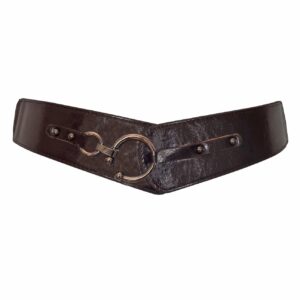 evogues plus size hook buckle faux leather wide elastic belt dark brown - one size plus