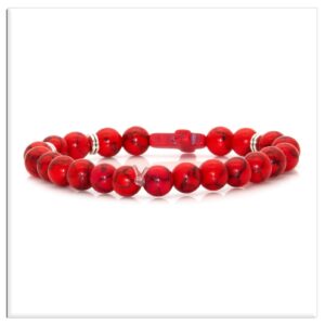 Xusamss Fashion 8MM Matte Agate Beads Bracelet Cross Elastic Bracelet(Red Turquoise)