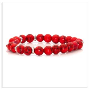 Xusamss Fashion 8MM Matte Agate Beads Bracelet Cross Elastic Bracelet(Red Turquoise)