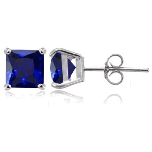 sterling silver created blue sapphire 7mm square stud earrings