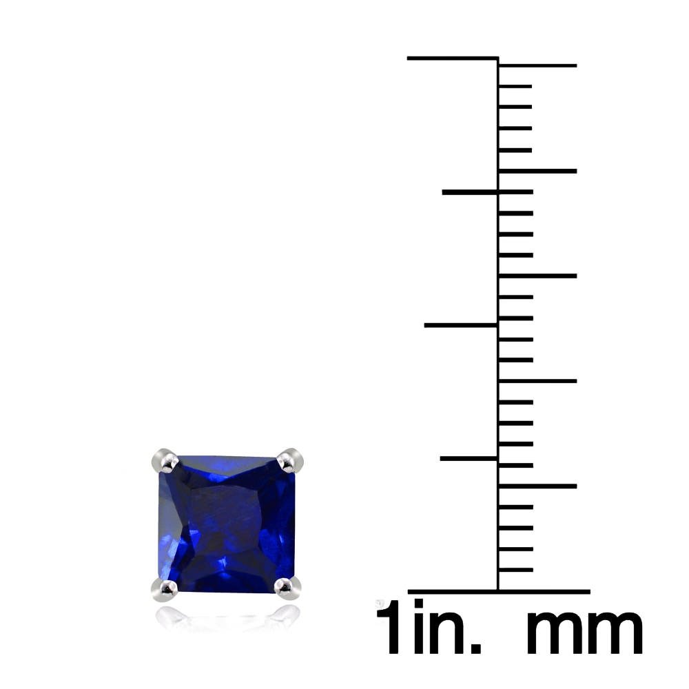 Sterling Silver Created Blue Sapphire 7mm Square Stud Earrings