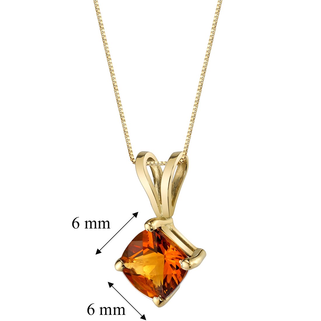 PEORA 14K Yellow Gold 1 Carat Citrine Pendant for Women, Genuine Gemstone Birthstone Classic Solitaire, AAA Grade Cushion Cut 6mm