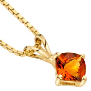 PEORA 14K Yellow Gold 1 Carat Citrine Pendant for Women, Genuine Gemstone Birthstone Classic Solitaire, AAA Grade Cushion Cut 6mm