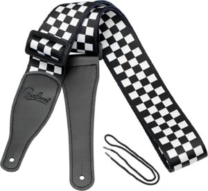 guitar strap, bass guitar strap, electric and acoustic guitar straps - durable nylon checkered guitar shoulder strap with leather ends (black and white checkered)