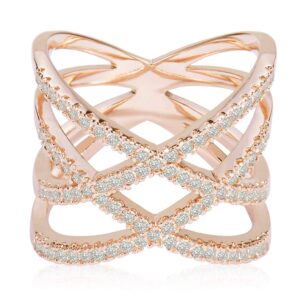 lemon grass rose gold double criss cross ring cz pave crossover fashion band size 8