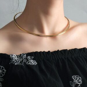 XinNuoShangMao Fashion Must-have Stainless Steel Gold Plated Metal Plain Cuff Chocker Collar Necklace for Women (golden)