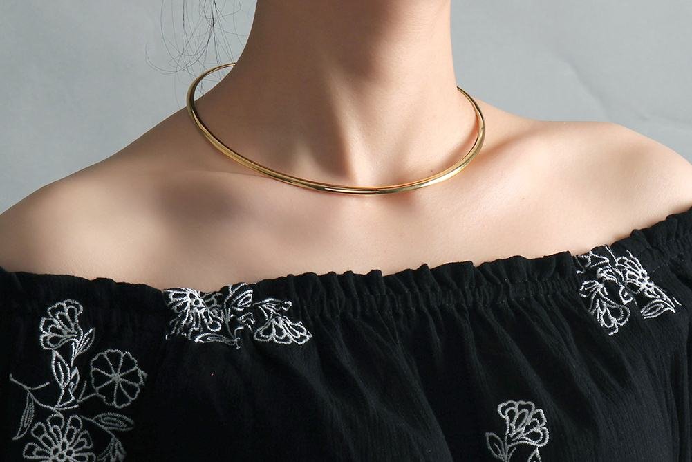 XinNuoShangMao Fashion Must-have Stainless Steel Gold Plated Metal Plain Cuff Chocker Collar Necklace for Women (golden)