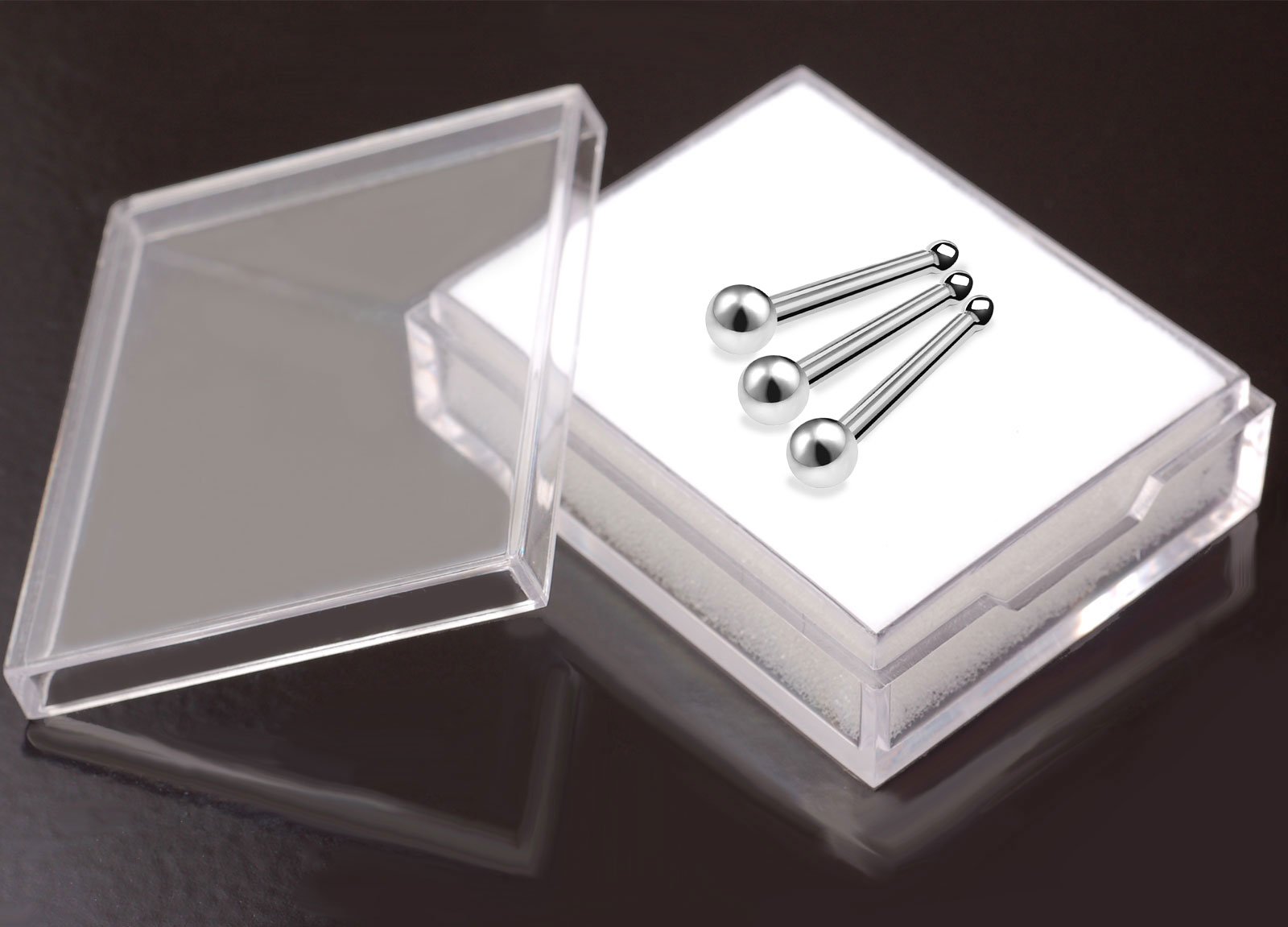 bodyjewellery 3pcs 20g 0.8mm Nose Stud Bone Straight Bar Nostril Ring Surgical Stainless Steel 2mm Ball