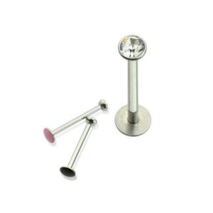 bodyjewelryonline 16g push-in cheek labret, threadless, 3mm cz gem, dimple piercing cheek, labret style, 9/16"(14mm) size, surgical stainless steel, colored bottom, hypoallergenic, durable