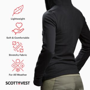 SCOTTeVEST Glow Hoodie for Women - 18 Hidden Pockets - Lightweight Zip Up Sweatshirt for Travel & More (Midnight, M1)