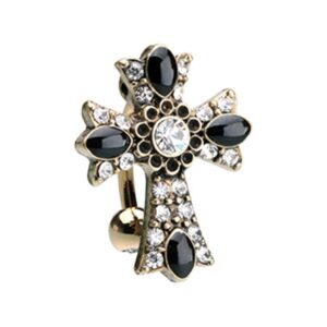 golden antique cross drop top reverse wildklass belly button ring (clear)