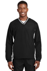 sport-tek tipped v-neck raglan wind shirt f20 black/white