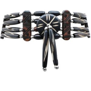 outroar gear american indian style bone choker necklace, 4 row slotted mocha traditional hairpipe beads, unisex adjustable