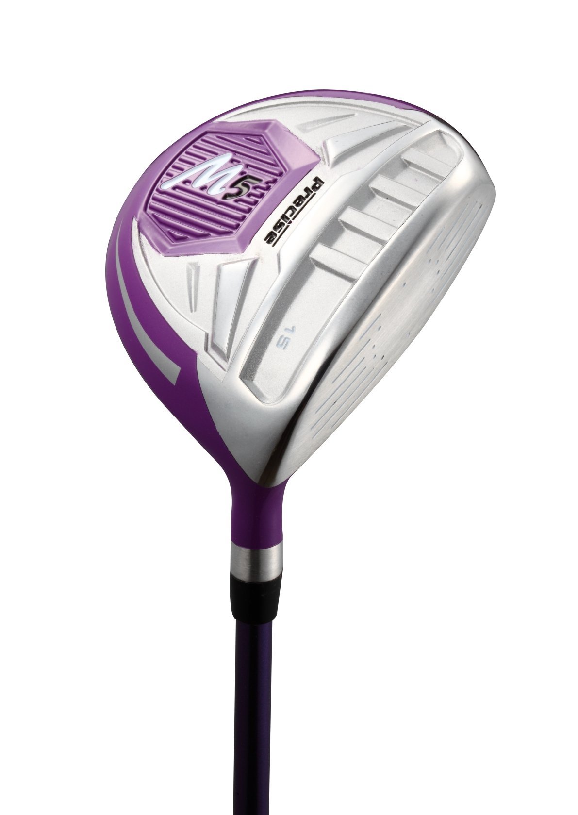 Precise M5 Ladies Womens Complete Right Handed Golf Clubs Set Includes Titanium Driver, S.S. Fairway, S.S. Hybrid, S.S. 5-PW Irons, Putter, Stand Bag, 3 H/C's Purple (Right Hand Petite Size -1")