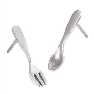 silverware spoon fork eating .925 sterling silver food utensils stud earrings