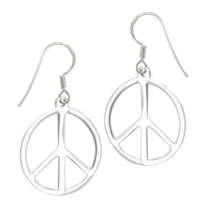 high polish peace sign hippie symbol .925 sterling silver simple dangle earrings