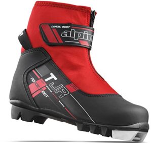 alpina sports youth tj touring ski boots with strap & zippered lace cover, black/red, euro 28