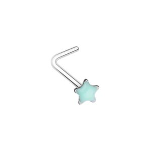 freedom fashion illuminating glow in the dark star l-shaped 316l surgical steel nose stud ring (20 ga, 9/32", green)